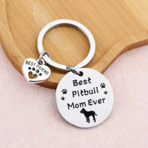 FUSTMW Dog Owner Gifts Best Pitbull Mom Ever Keychain Dog Lover Gifts Paw Print Jewelry Pet Owner Rescue Gift (best pitbull mom)