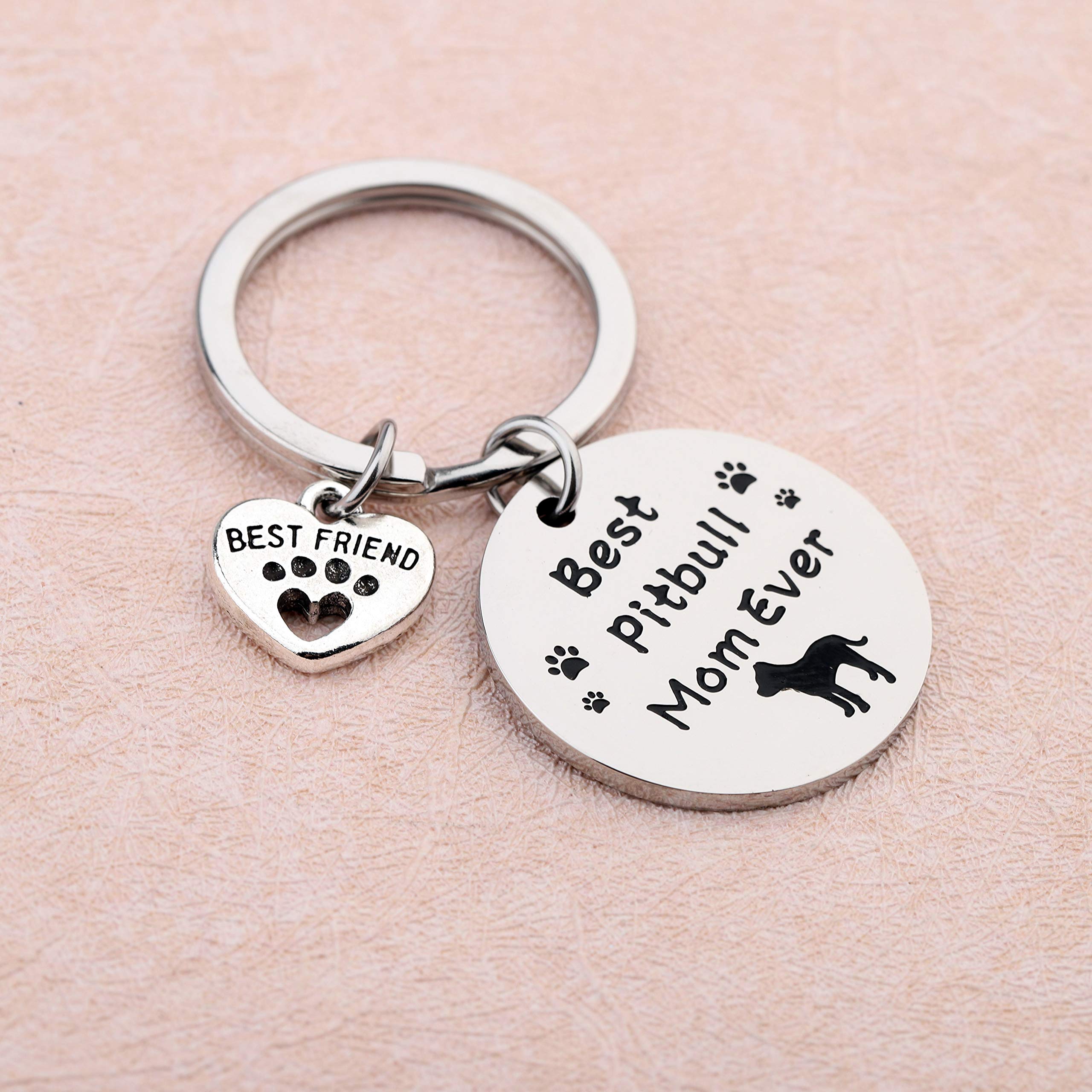 FUSTMW Dog Owner Gifts Best Pitbull Mom Ever Keychain Dog Lover Gifts Paw Print Jewelry Pet Owner Rescue Gift (best pitbull mom)