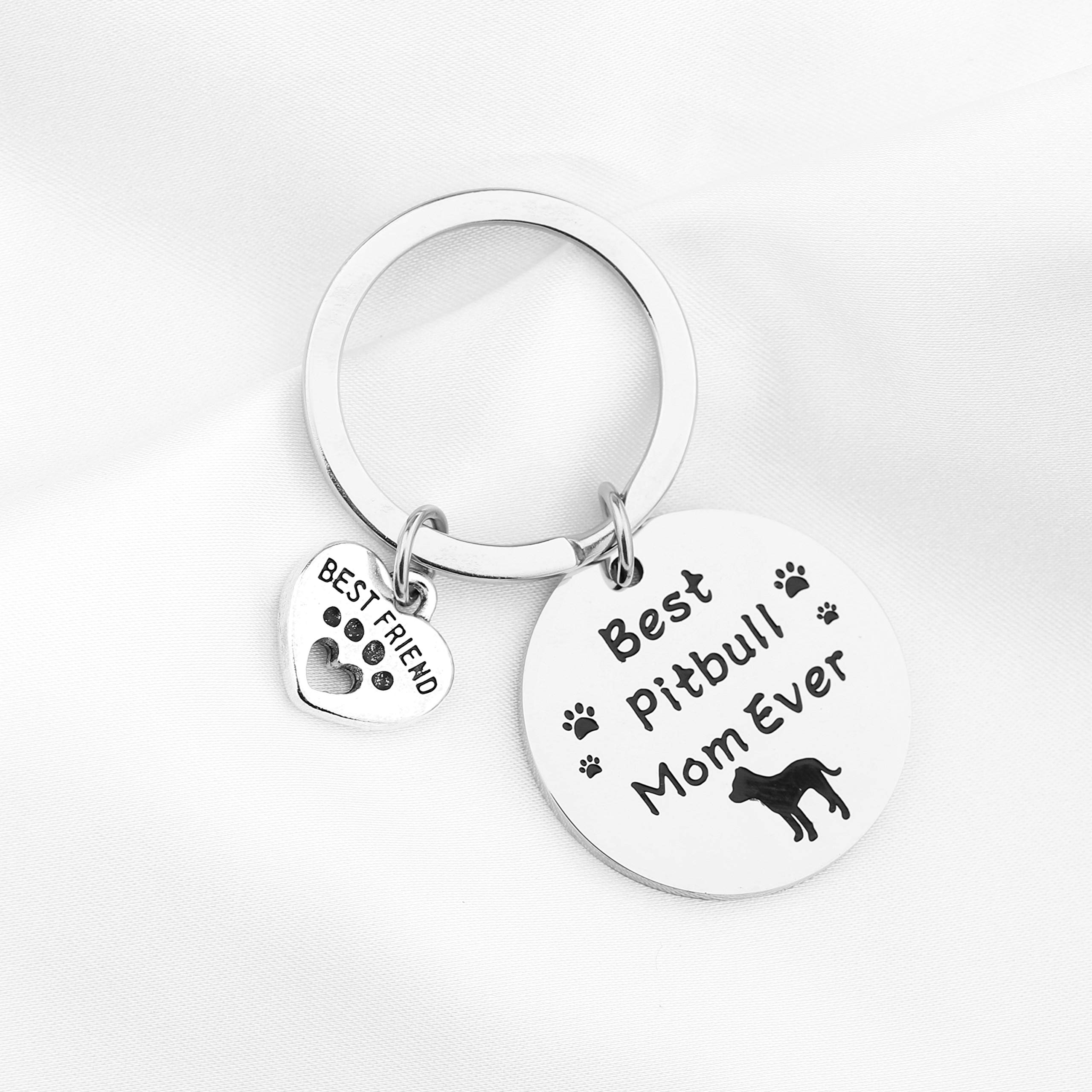 FUSTMW Dog Owner Gifts Best Pitbull Mom Ever Keychain Dog Lover Gifts Paw Print Jewelry Pet Owner Rescue Gift (best pitbull mom)