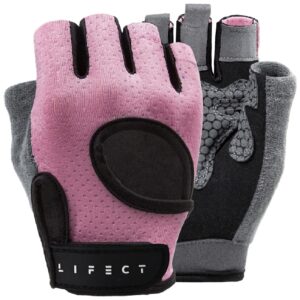 lifect essential breathable workout gloves, weight lifting gloves with curved open back, for powerlifting, gym, crossfit, women and men (pink, medium)