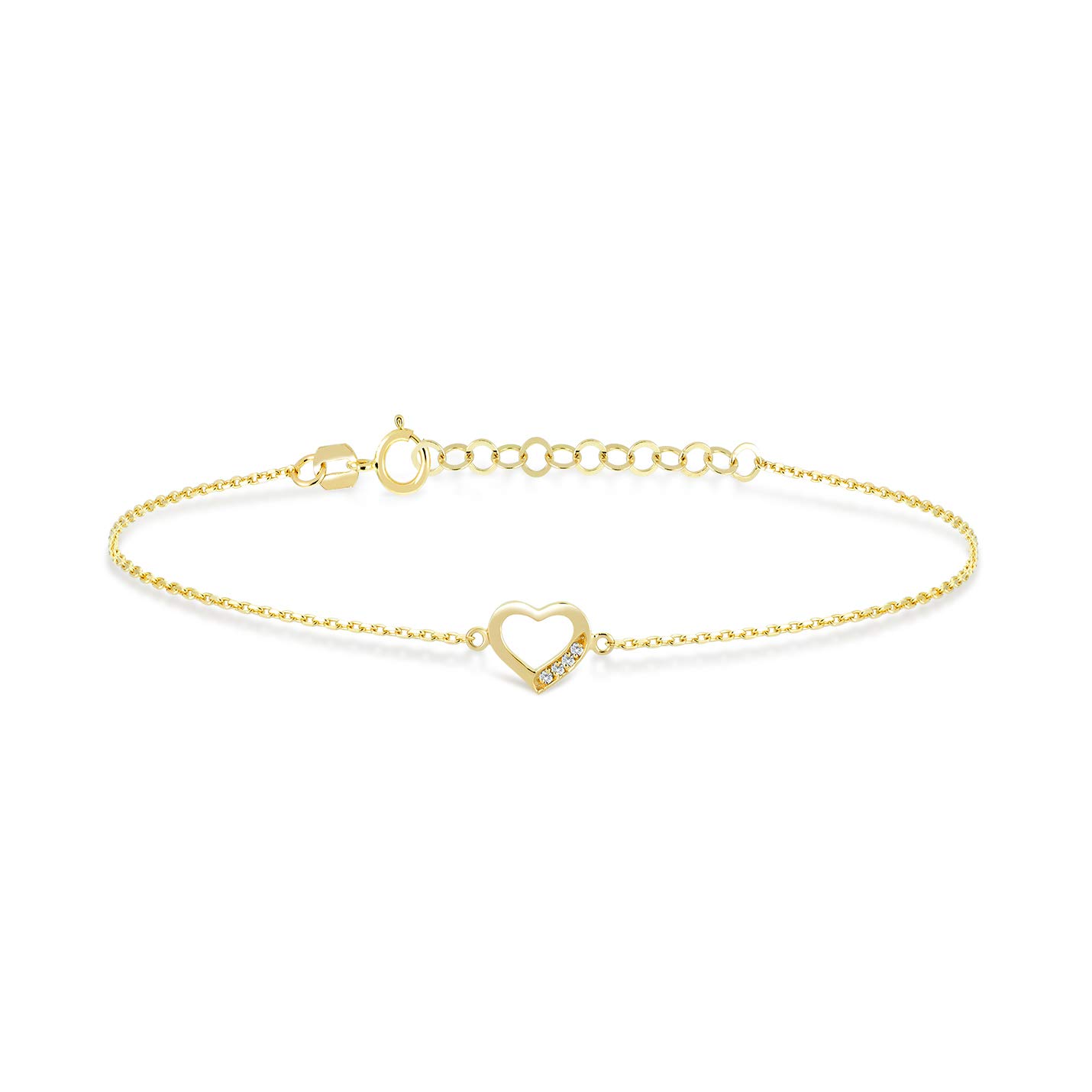 GELIN Open Heart Bracelet in 14K Solid Gold | 14k Gold Diamond Bracelet for Women, Adjustable 6" to 7"