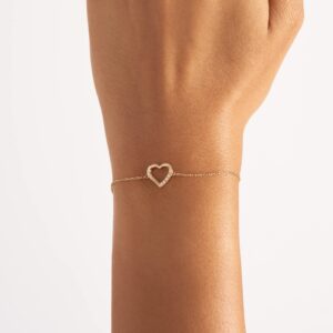 GELIN Open Heart Bracelet in 14K Solid Gold | 14k Gold Diamond Bracelet for Women, Adjustable 6" to 7"