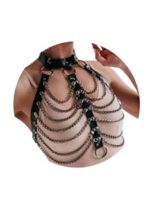 dresbe punk layered body chains black leather bra chain choker bra caged harness gothic body jewelry accessories for women