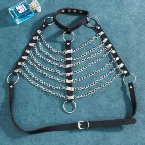 DRESBE Punk Layered Body Chains Black Leather Bra Chain Choker Bra Caged Harness Gothic Body Jewelry Accessories for Women