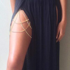 Dresbe Boho Rhinestones Leg Chain Layered Body Chains Ballerina Thigh Chain Party Bikini Body Jewelry Accessories for Women and Girls (Gold)