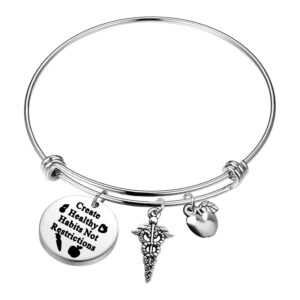 tgbje nutritionist bracelet - stainless steel strand with healthy charm - dietitian gift for graduation or just because