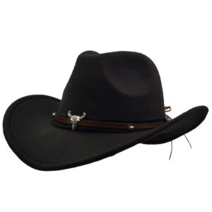 ifsun men & women's fur felt cowboy hat wide brim western outback black