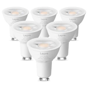 lepro gu10 led bulb dimmable, 50w halogen equivalent light bulbs, 5.5w 3000k soft warm light replacement for recessed track lighting,40°spotlight for kitchen range hood living room & bedroom, 6 pack