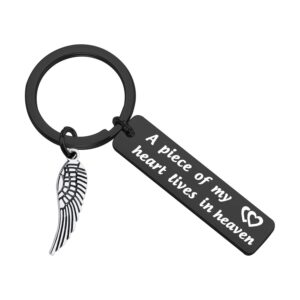 maofaed memorial keychain a piece of my heart lives in heaven sympathy gift loss of loved one keychain (piece in heaven black)