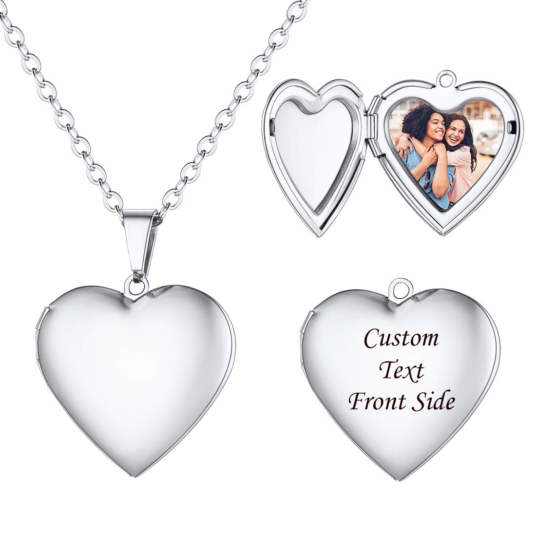 U7 Stainless Steel Locket Necklace that Hold Picture Women Mens Personalized Gift Heart Pendant Photo Image Necklaces, Mothers Day/Lover/Friends/Couple Jewelry