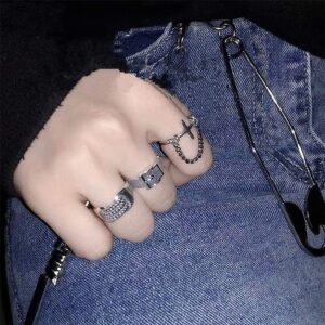 aimimier gothic vintage ring set half open cross chain belt finger ring punk stackable knuckle ring for women or men