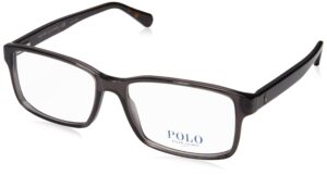 polo ralph lauren men's ph2123 rectangular prescription eyewear frames, shiny transparent grey/demo lens, 58 mm