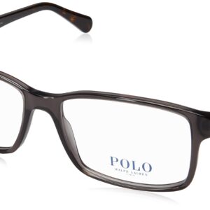 Polo Ralph Lauren Men's PH2123 Rectangular Prescription Eyewear Frames, Shiny Transparent Grey/Demo Lens, 58 mm