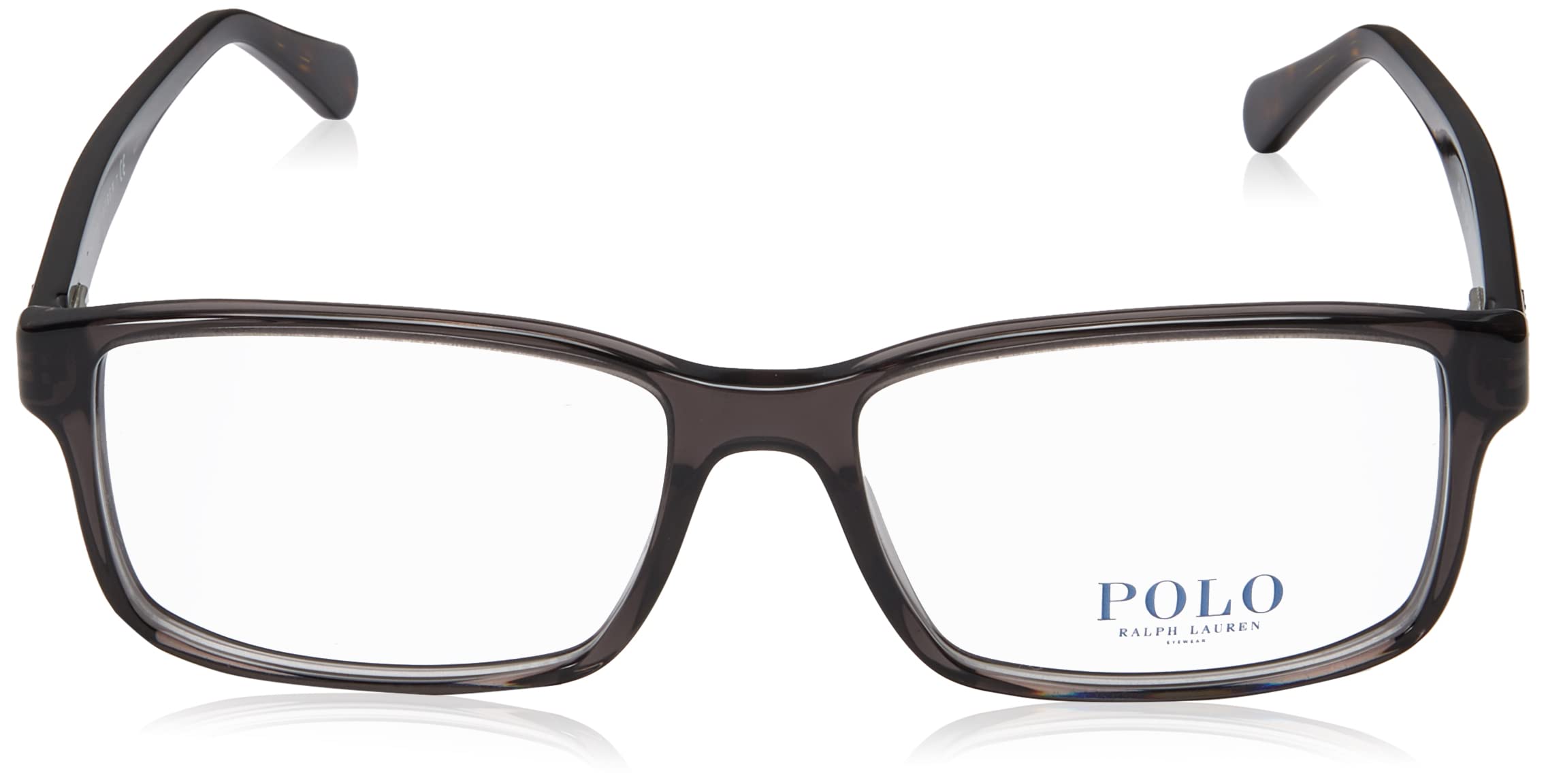 Polo Ralph Lauren Men's PH2123 Rectangular Prescription Eyewear Frames, Shiny Transparent Grey/Demo Lens, 58 mm