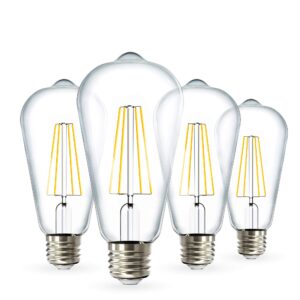 sunco 4 pack 60w vintage led edison bulbs equivalent 8.5w cri92 800 lumens, dimmable st64 filament 3000k warm white e26 medium base light bulbs high brightness clear glass waterproof - ul