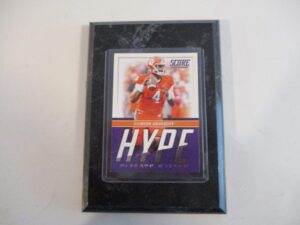 deshaun watson clemson university 2017 nfl panini score football rookie"hype" player card mounted on a 4" x 6" black marble plaque