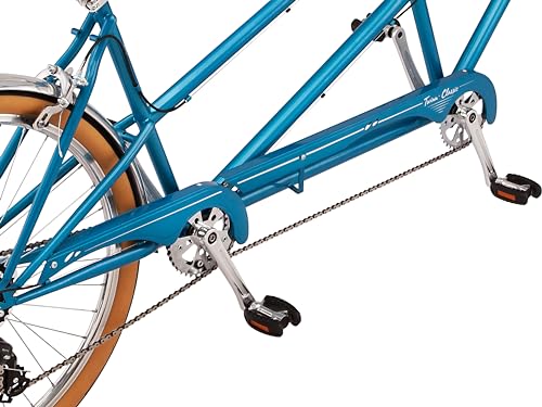 Schwinn Twinn Classic Tandem Adult Beach Cruiser Bike, Double Seater, Low Step Steel Frame, 7-Speed, 650c Urban Tires, Alloy Caliper Brakes, Medium Frame, Blue