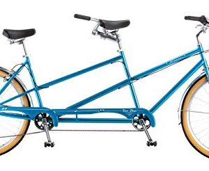 Schwinn Twinn Classic Tandem Adult Beach Cruiser Bike, Double Seater, Low Step Steel Frame, 7-Speed, 650c Urban Tires, Alloy Caliper Brakes, Medium Frame, Blue