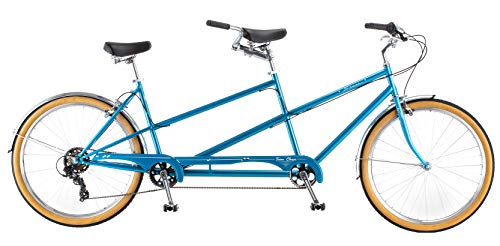 Schwinn Twinn Classic Tandem Adult Beach Cruiser Bike, Double Seater, Low Step Steel Frame, 7-Speed, 650c Urban Tires, Alloy Caliper Brakes, Medium Frame, Blue