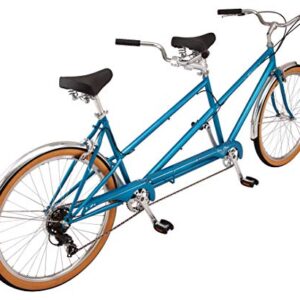 Schwinn Twinn Classic Tandem Adult Beach Cruiser Bike, Double Seater, Low Step Steel Frame, 7-Speed, 650c Urban Tires, Alloy Caliper Brakes, Medium Frame, Blue