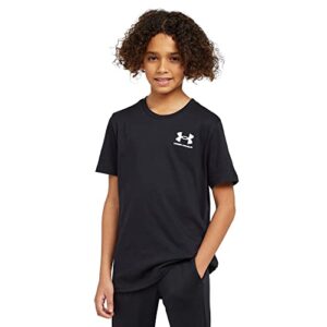 under armour boys' sportstyle left chest short-sleeve t-shirt , black (001)/white , youth medium