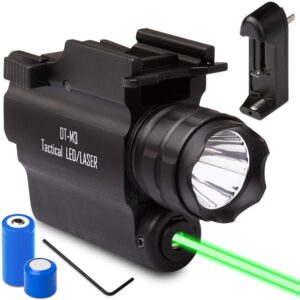 defendtek gun flashlights - rechargeable, rail-mounted flashlight and green laser light combo for shotgun, pistol and handgun - gun accessories & weapons - dt-m3