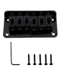 metallor top load guitar bridge tailpiece fixed hardtail saddle bridge compatible with 6 string fender strat tele style electric guitar parts black.