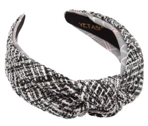 yetasi black knotted headband for women with hints of white threading is unique. tweed white black headbands for women top knot