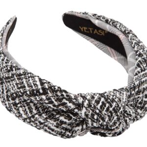 YETASI Black Knotted Headband for Women with Hints of White Threading is Unique. Tweed White Black Headbands for Women Top Knot