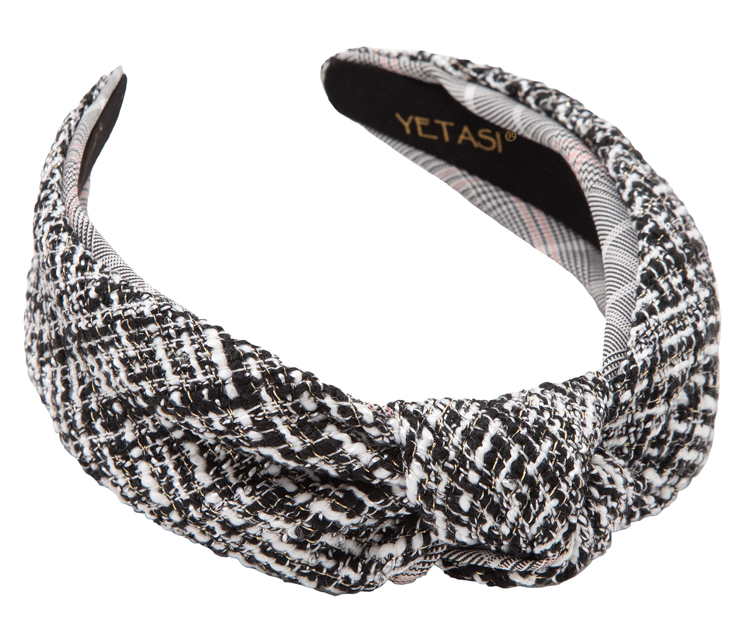 YETASI Black Knotted Headband for Women with Hints of White Threading is Unique. Tweed White Black Headbands for Women Top Knot