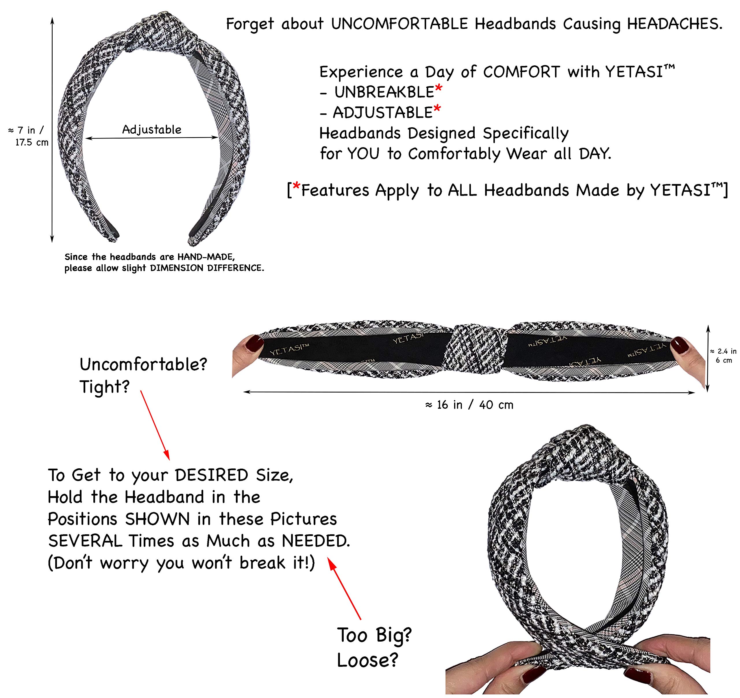 YETASI Black Knotted Headband for Women with Hints of White Threading is Unique. Tweed White Black Headbands for Women Top Knot