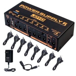 joyo built-in 4400mah rechargeable battery guitar effect pedal power supply 8 outputs 9v 12v 18v (100ma, 500ma) jacks & 5v/1a usb port (jp-05)