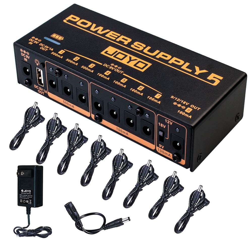 JOYO Built-in 4400mAh Rechargeable Battery Guitar Effect Pedal Power Supply 8 Outputs 9V 12V 18V (100mA, 500mA) Jacks & 5V/1A USB Port (JP-05)