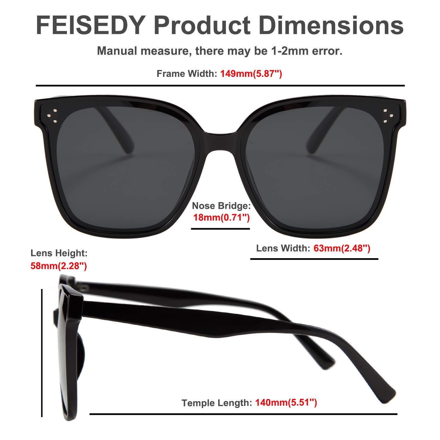 FEISEDY Retro Square Polarized Sunglasses Women Men Oversized Vintage Shades B2600