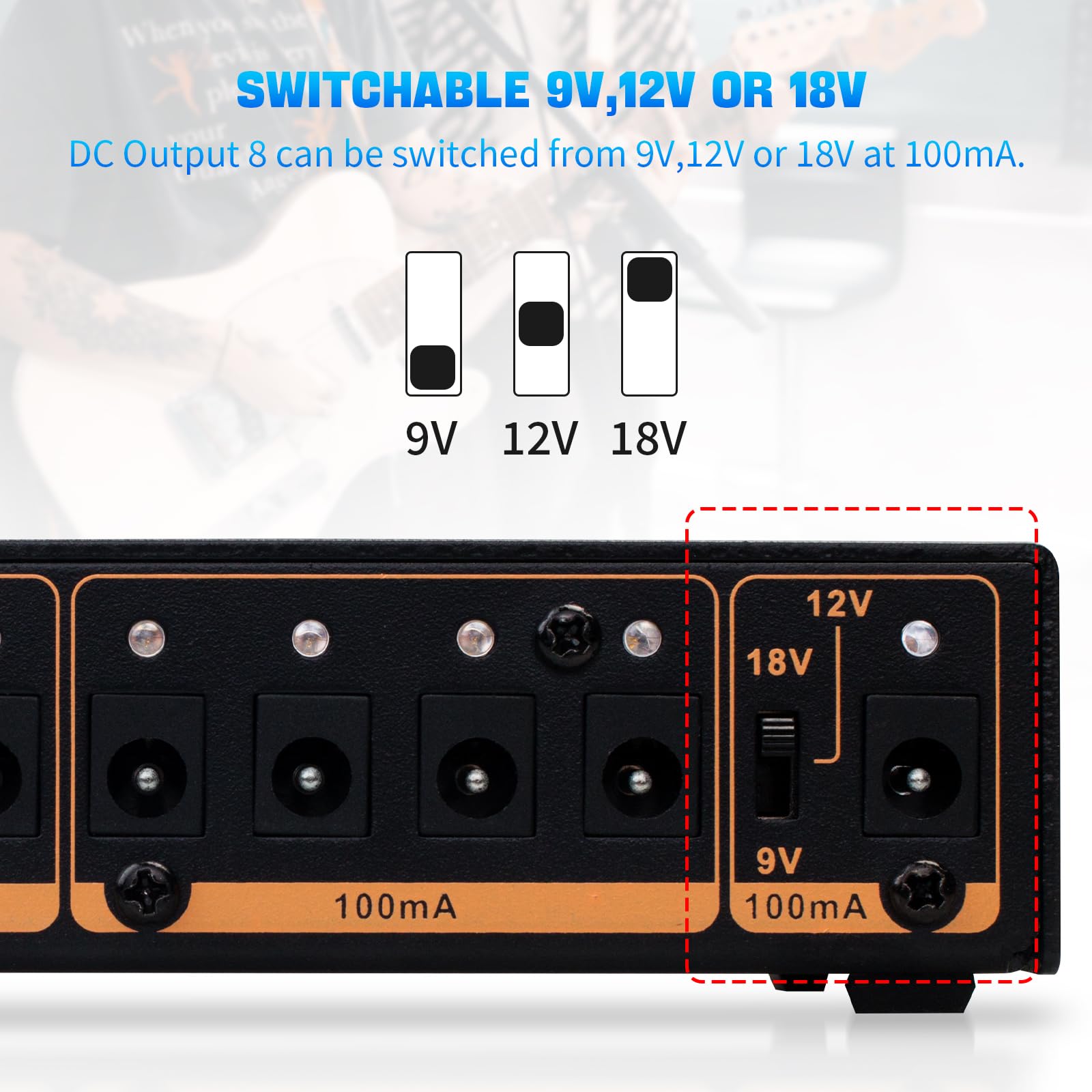 JOYO Built-in 4400mAh Rechargeable Battery Guitar Effect Pedal Power Supply 8 Outputs 9V 12V 18V (100mA, 500mA) Jacks & 5V/1A USB Port (JP-05)