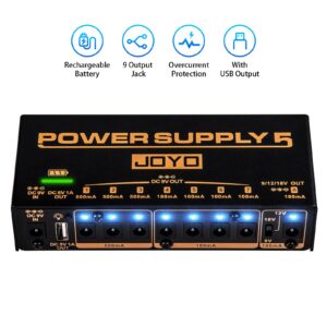 JOYO Built-in 4400mAh Rechargeable Battery Guitar Effect Pedal Power Supply 8 Outputs 9V 12V 18V (100mA, 500mA) Jacks & 5V/1A USB Port (JP-05)