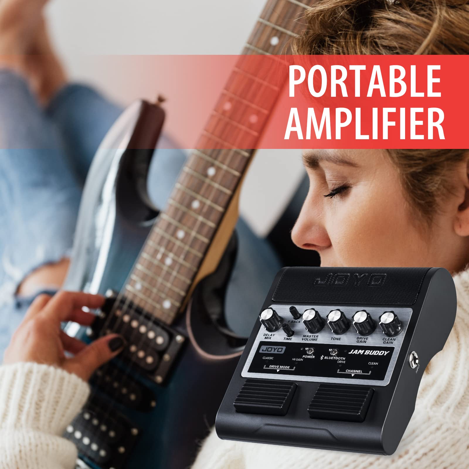 JOYO Portable Guitar Practice Amp & Pedal All-in-One Rechargeable Bluetooth Combo Guitar Amplifier with Effect & Footswitch Jam Buddy