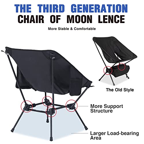 MOON LENCE Lighweight Foldable Camping Chair, Plus Size Backpack Chair, Portable & Ultralight, 400 lbs Folding Metal Chairs Heavy Duty for Outdoor Adventure, Hiking, Picnics & Beach