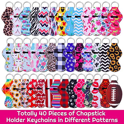 shynek Chapstick Holder Keychain, 40Pcs Lip Balm Holder Keychain Set (Neoprene, Multicolor, Women, Portable)