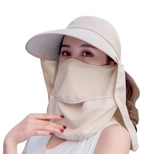 sun hats for women wide brim uv protection visor upf 50+ fishing hats foldable ponytail summer hat with detachable flap beige