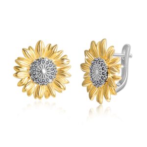 popkimi sunflower gold/silver plated earrings for women sterling silver hoop earrings birthday gift jewelry silver