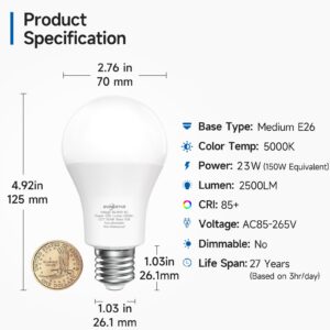 SHINESTAR 150 Watt LED Bulb, Daylight 5000K, 2500 Lumen A21 Bright Light Bulbs Indoor, E26 Standard Base, Non-dimmable, 2-Pack