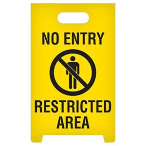 incom manufacturing: caution-style a-frame double sided folding plastic floor sign, 19 inch x 12 inch, no entry restricted area, yellow/black