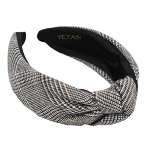 yetasi headbands for women are trendy. plaid black knotted headband for woman is a designer top knot head band fashion