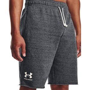 Under Armour Mens Rival Terry Shorts , Pitch Gray Full Heather (012)/Onyx White , X-Large