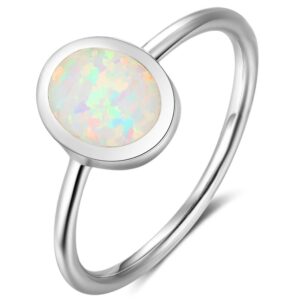 jude jewelers stainless steel oval shape simulated fire opal wedding engagement proposal ring (silver white, 13)