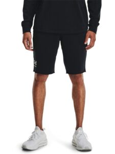 under armour mens rival terry shorts , black (001)/onyx white , large