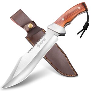 nedfoss jungle king hunting knife with sheath, 13" full tang knife fixed blade camping knife, 7" large blade bushcraft knife survival knife with rosewood handle, outdoor gifts for men women