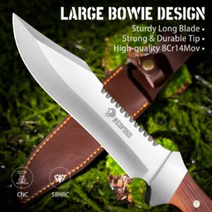 NedFoss JUNGLE KING Hunting Knife with Sheath, 13" Full Tang Knife Fixed Blade Camping Knife, 7" Large Blade Bushcraft Knife Survival Knife with Rosewood Handle, Outdoor Gifts for Men Women