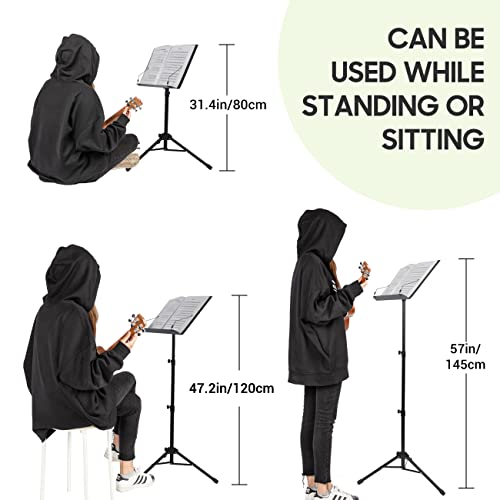 CAHAYA Portable Sheet Music Stand: 3 in 1 Dual-use Sheet Music Stand & Desktop Book Stand Adjustable 31.4–55.9 in with Book Stand Support, Carrying Bag